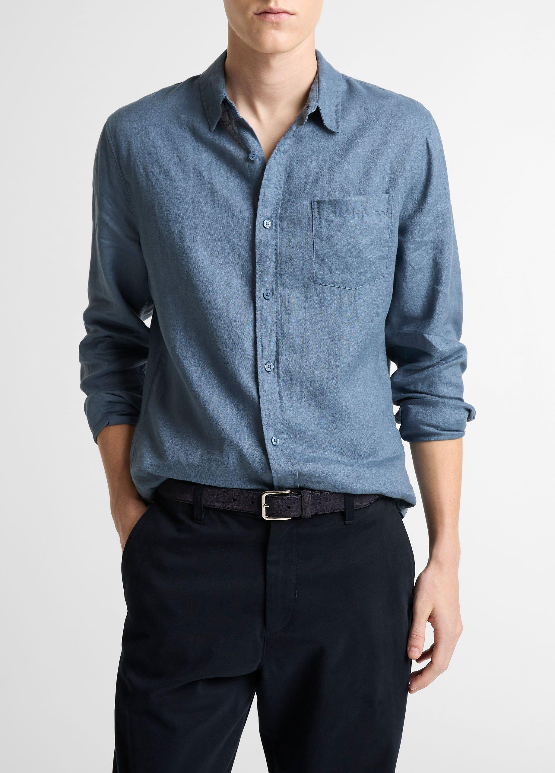 VINCE men's linen long-sleeve shirt